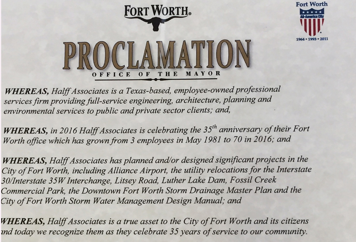 Fort Worth Office Celebrates 35th Anniversary - Halff
